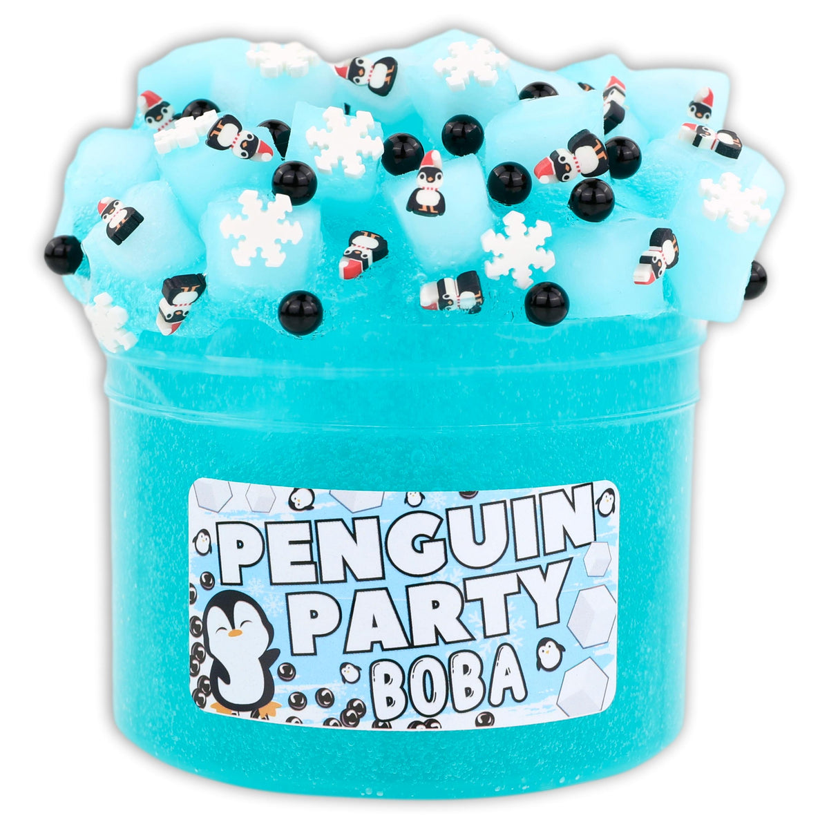 Penguin Party Boba Clear Jelly Cube Slime - Shop Christmas Slimes